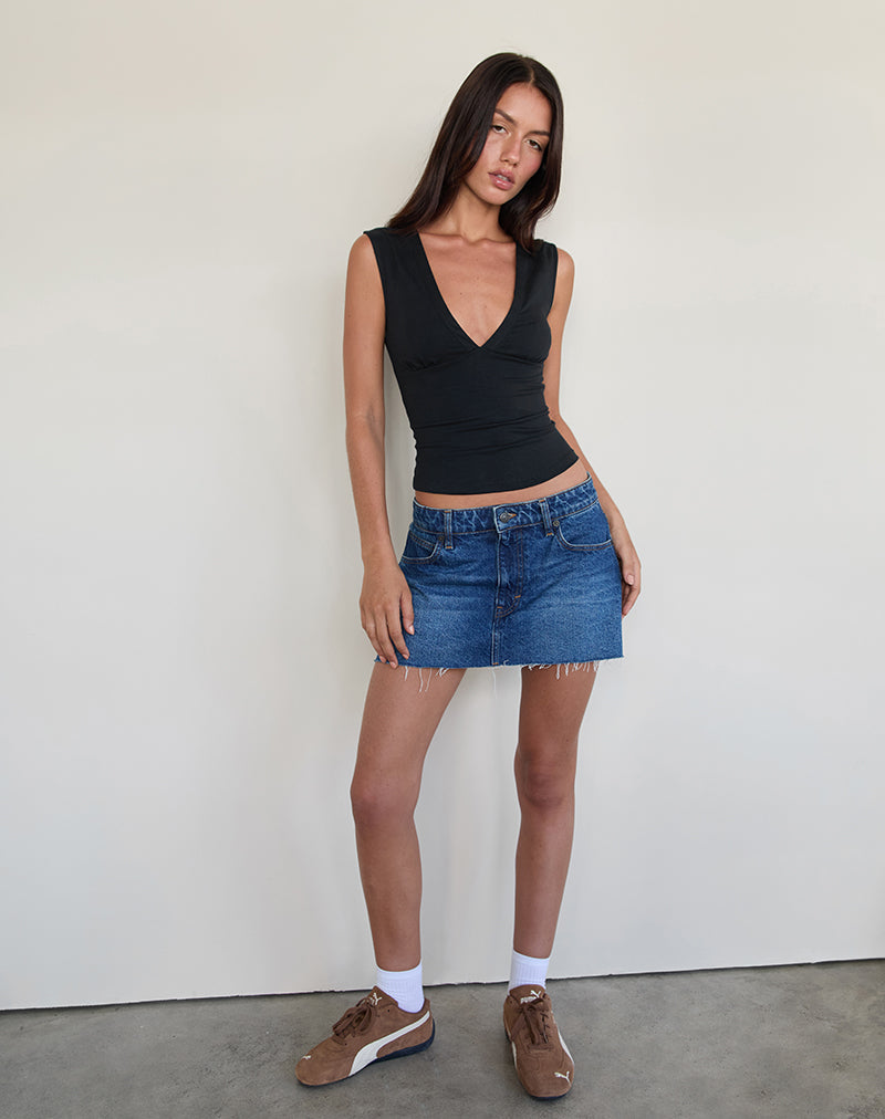 Black Basic Plunge Sleeveless Top | Emberly – motelrocks-com-aus