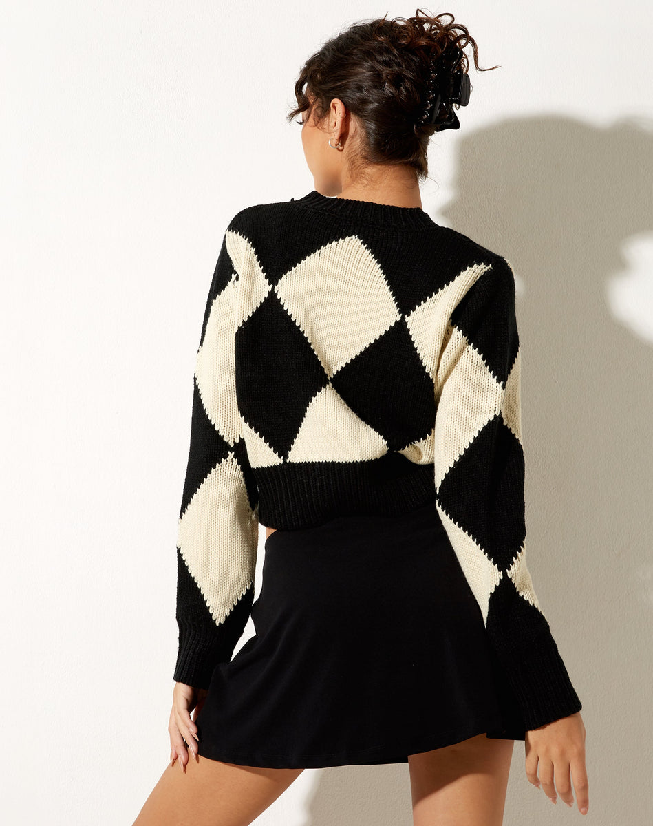 Black and White Harlequin Print Jumper | Binda – motelrocks-com-aus