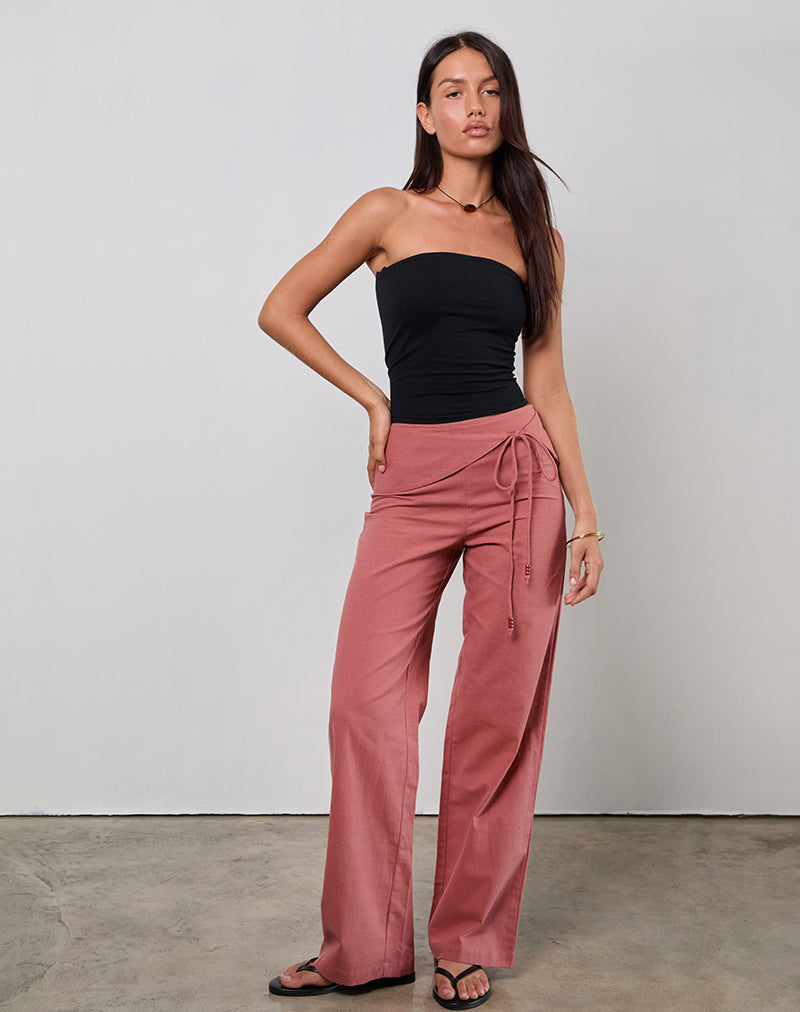 Tuscan Red Linen Straight Leg Trouser with Belt | Cursa – motelrocks ...