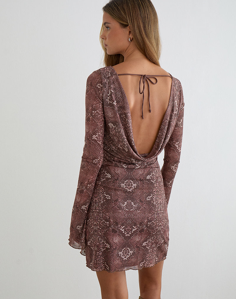 Brown Snake Skin Long Sleeve Mini Dress | Dasa – motelrocks-com-aus