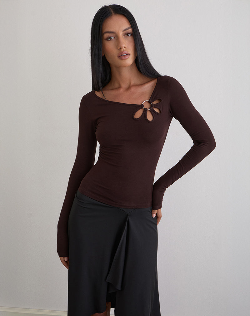 Bitter Chocolate Long Sleeve Top with Flower Ring | Donela – motelrocks ...
