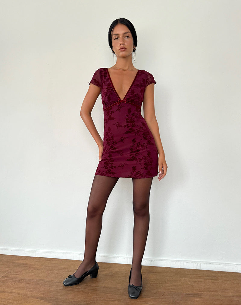 Maroon Red Botanical Flower Dress | Evilia – motelrocks-com-aus