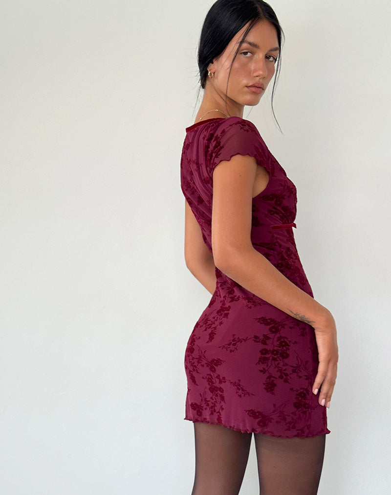 Maroon Red Botanical Flower Dress | Evilia – motelrocks-com-aus