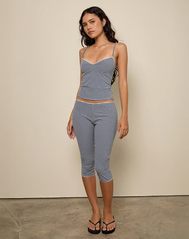 Navy Gingham Seersucker Capri Trousers | Tuka – motelrocks-com-aus