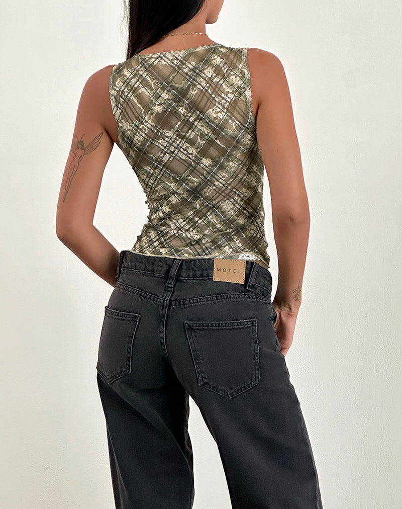 Cream and Brown Retro Plaid Printed Top | Hampura – motelrocks-com-aus