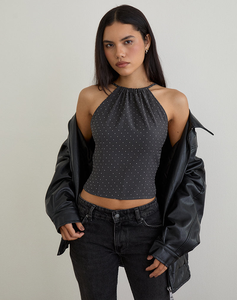 Grey Diamante Open Back Top | Isado – motelrocks-com-aus