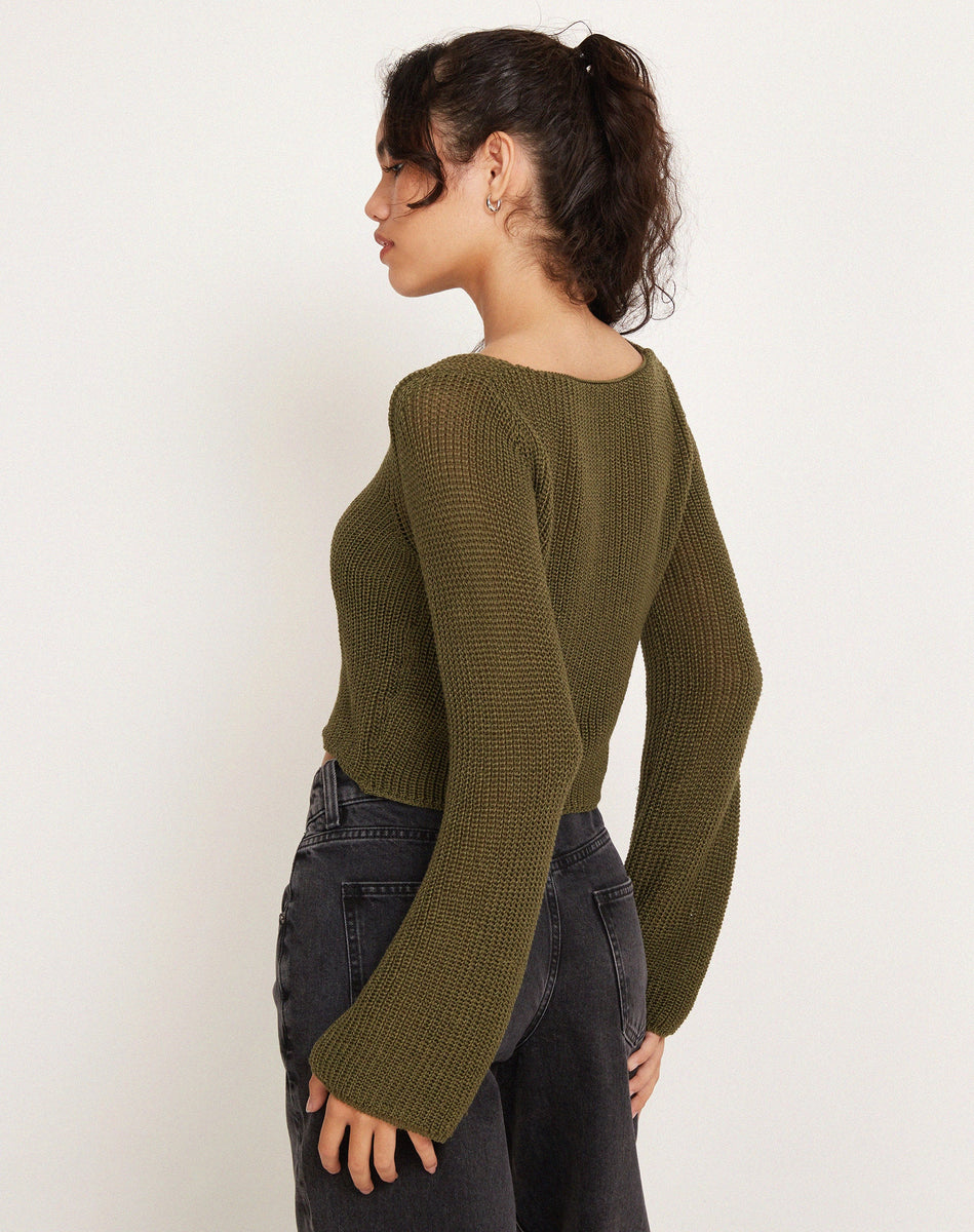 Chive Green Long Sleeve Knit Top | Kazayo – motelrocks-com-aus