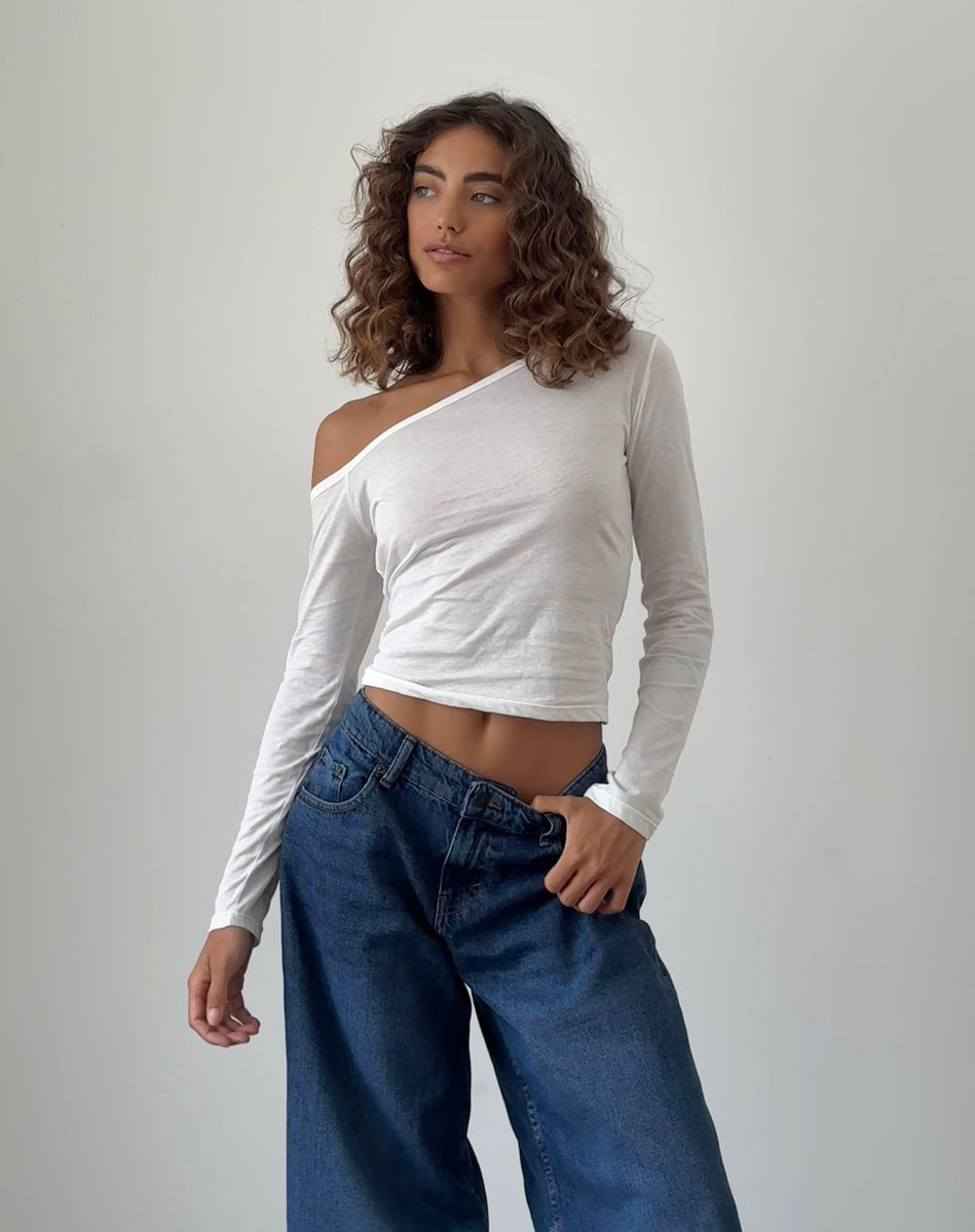 White Tissue Jersey Asymmetric Slouchy Top | Ledez – motelrocks-com-aus