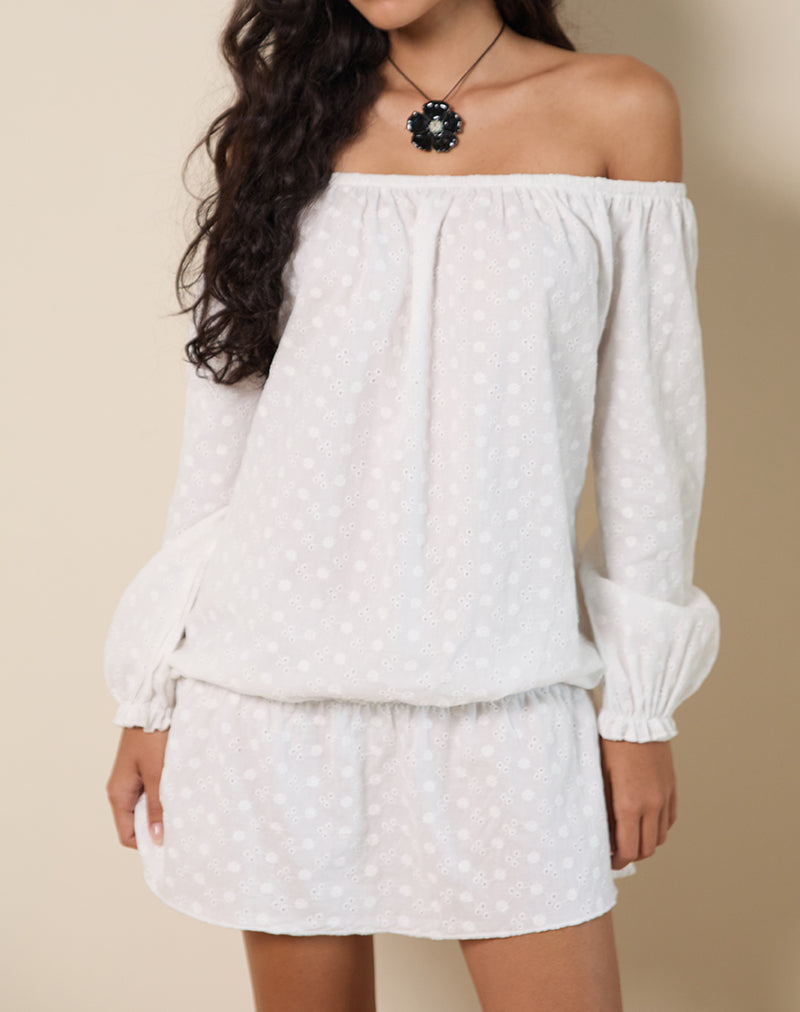 Ivory Broderie Mini Dress | Melisandre – motelrocks-com-aus