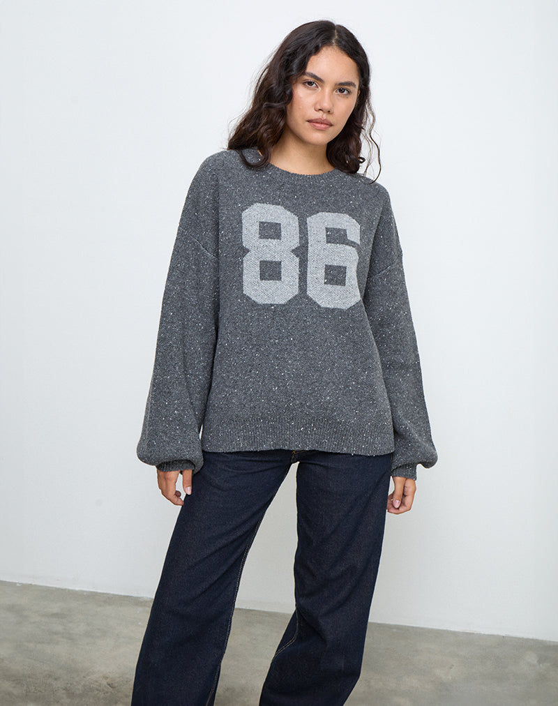 Grey Jumper with 86 Motif | Namari – motelrocks-com-aus