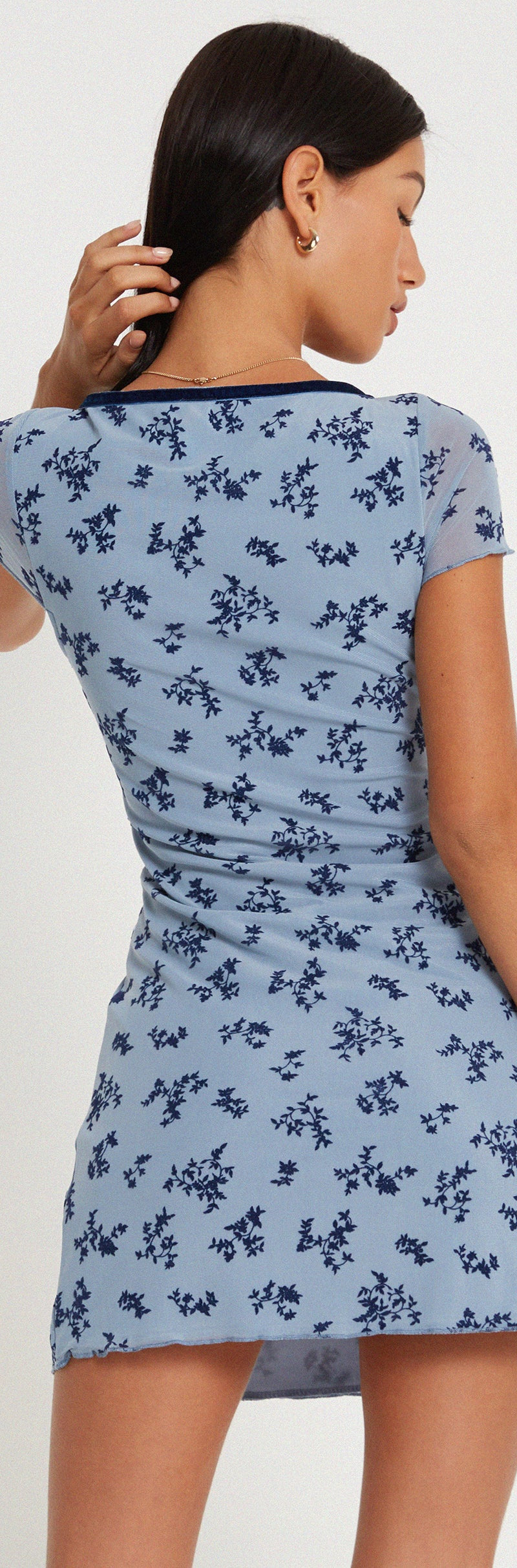 Blue Floral Print Fitted Mini Dress | Evilia – motelrocks-com-aus