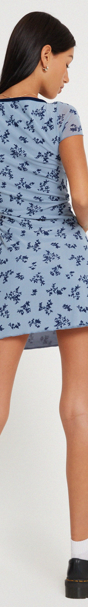 Blue Floral Print Fitted Mini Dress | Evilia – motelrocks-com-aus