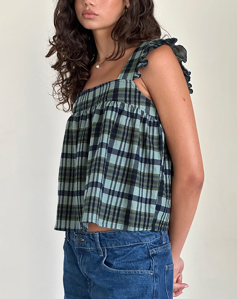 Green Mono Check Linen Top | Sanula – motelrocks-com-aus