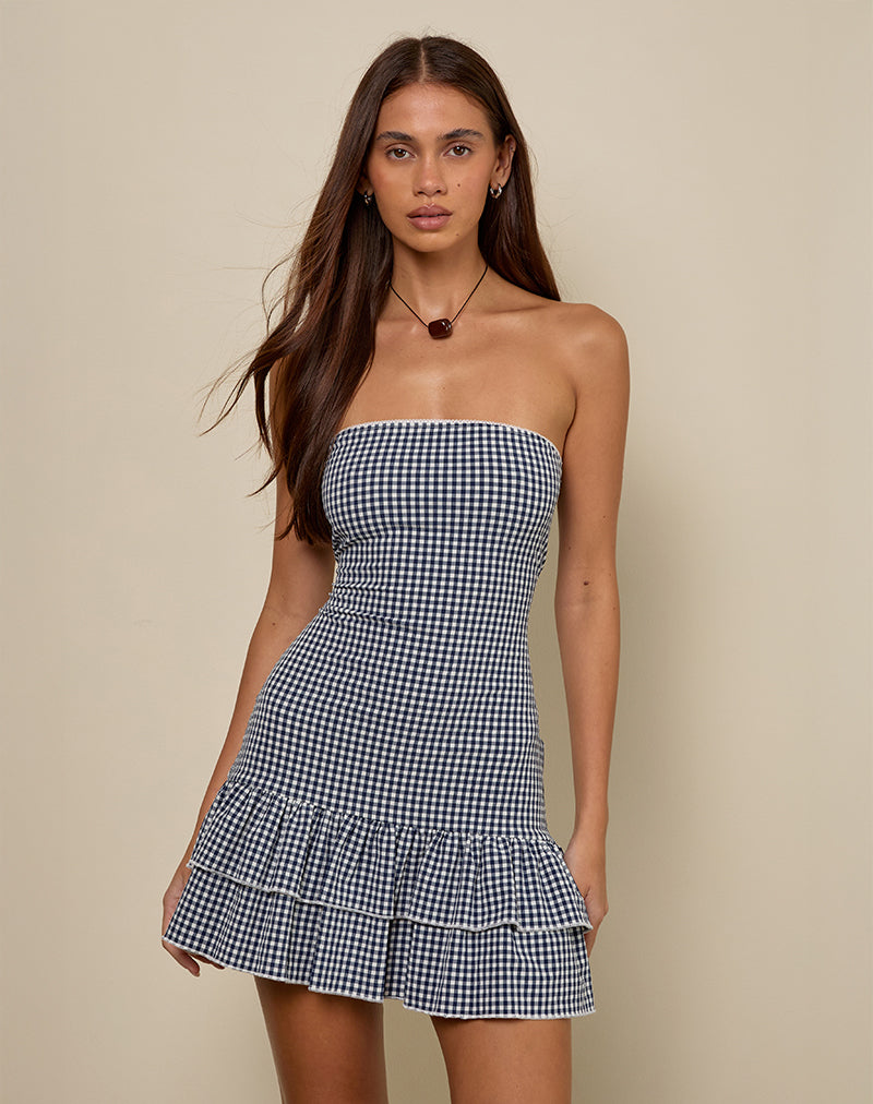 Navy Gingham Seersucker Dress | Sitav – motelrocks-com-aus