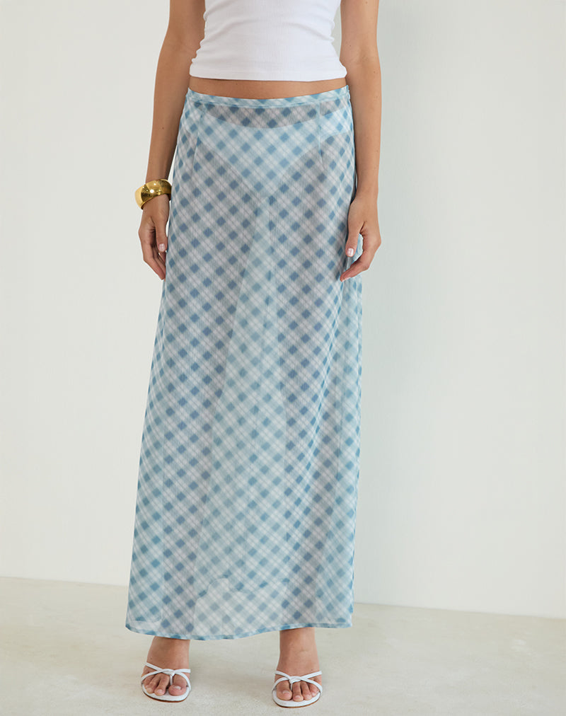 Blue Blurred Check Print Maxi Skirt | Surina – motelrocks-com-aus