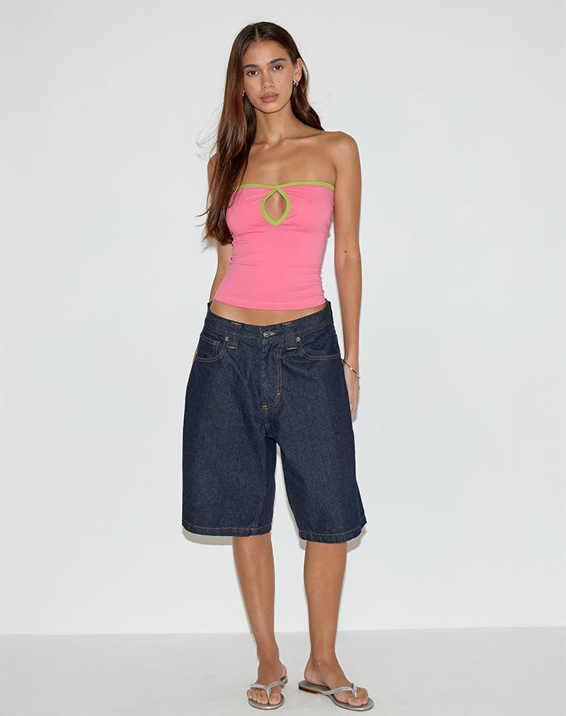 Bubble Gum Cutout Bandeau Top with Leaf Green Binding | Tiria ...