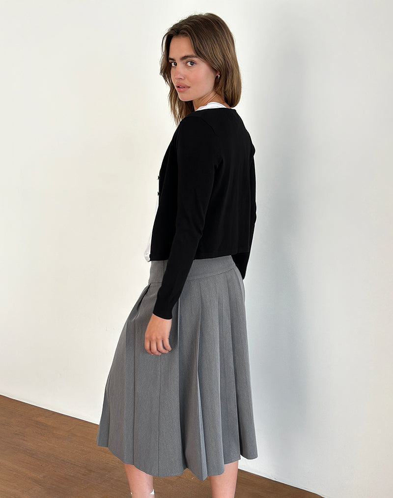 Charcoal Grey Midi Skirt with Pleats | Trisma – motelrocks-com-aus