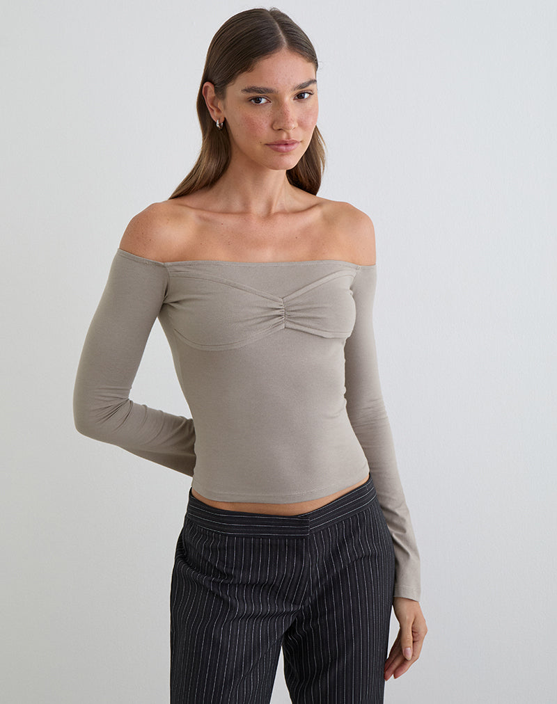Grey Long Sleeve Bardot Top | Ursuly – motelrocks-com-aus