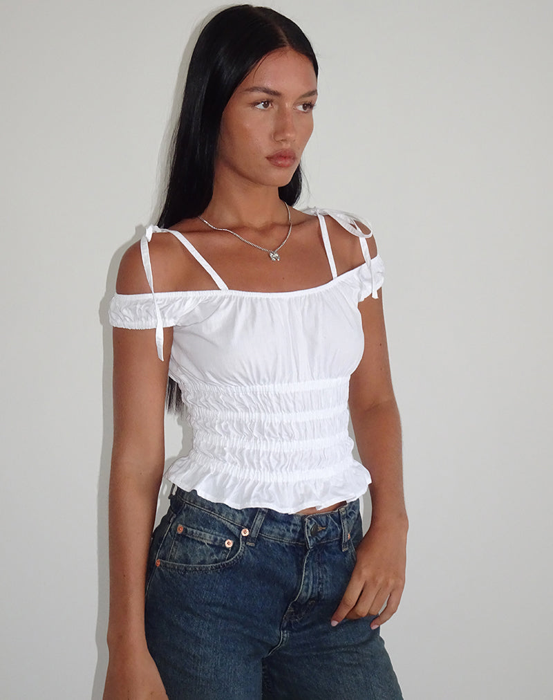 White Bardot Tie Shoulder | Xavan – motelrocks-com-aus