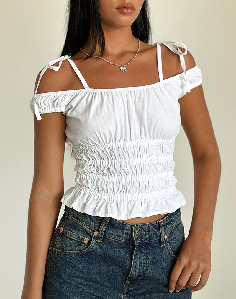 White Bardot Tie Shoulder | Xavan – motelrocks-com-aus