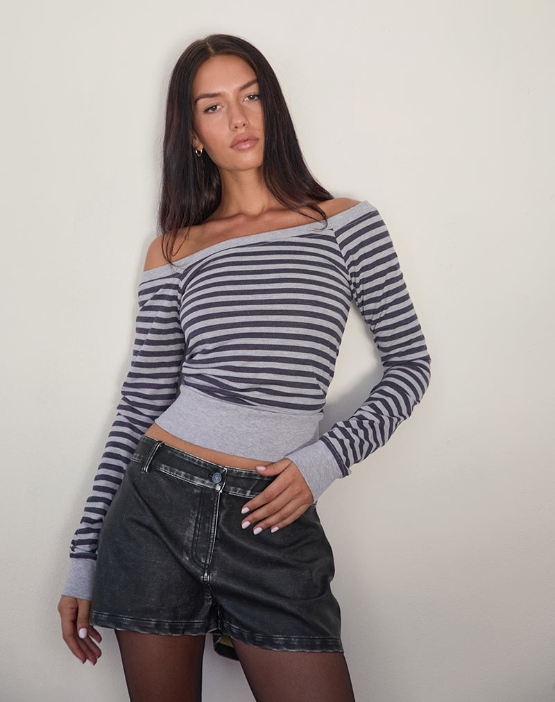 Grey and Black Striped Top | Yacin – motelrocks-com-aus
