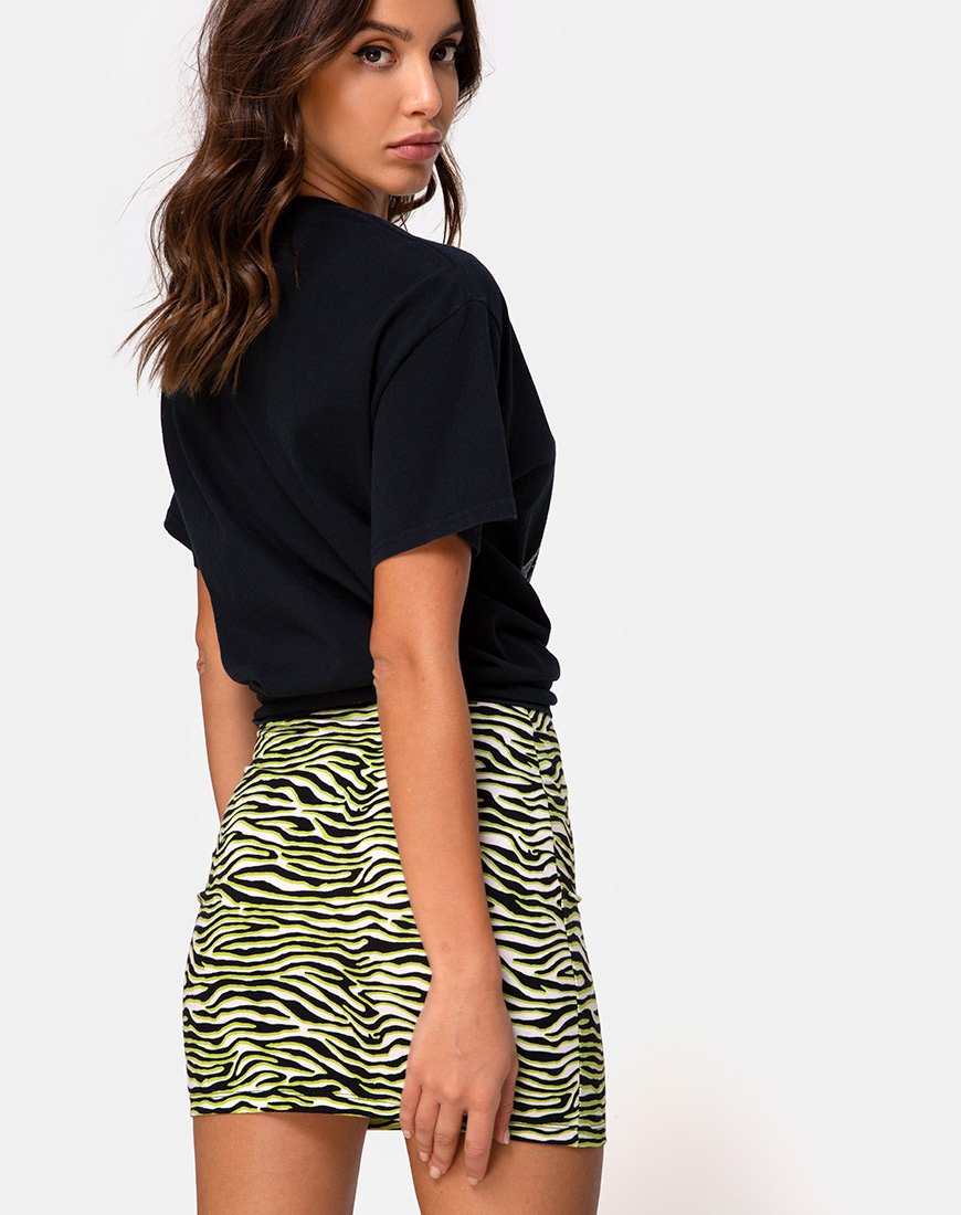 High Waist Green and Black Zebra Mini Skirt | Kimmy – motelrocks-com-aus