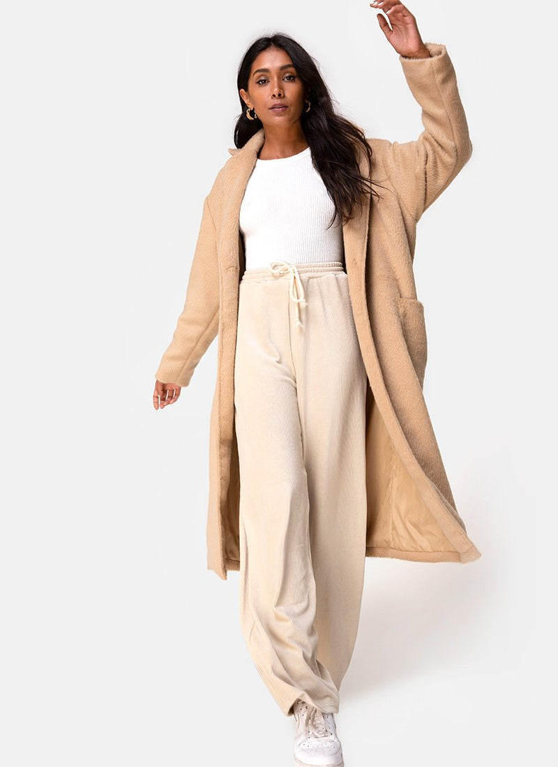 Longline Tan Coat | Duster – motelrocks-com-aus