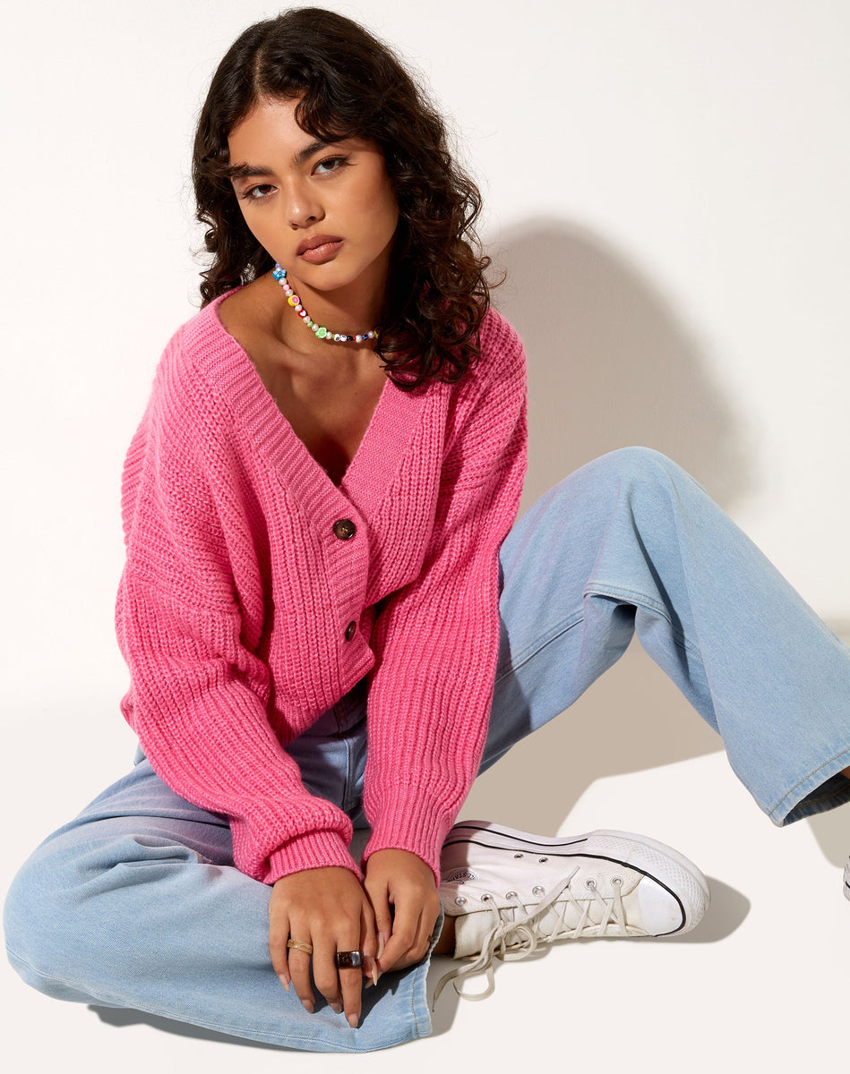 Oversized Pink Button Up Cardigan | Faya – motelrocks-com-aus