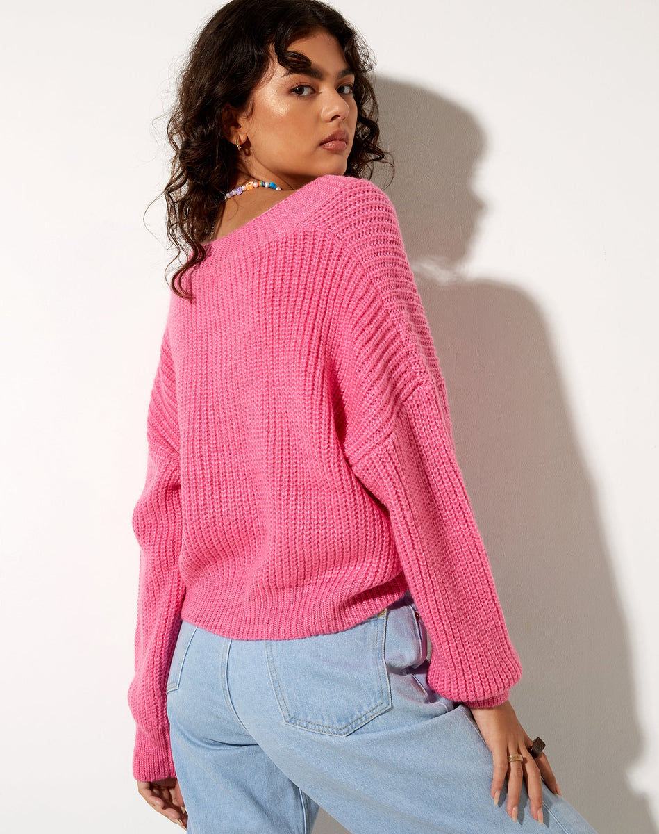 Oversized Pink Button Up Cardigan | Faya – motelrocks-com-aus