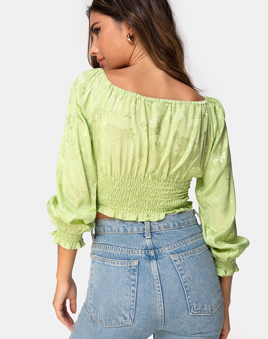 Long Sleeve Satin Rose Lime Crop Top | Lancer – motelrocks-com-aus
