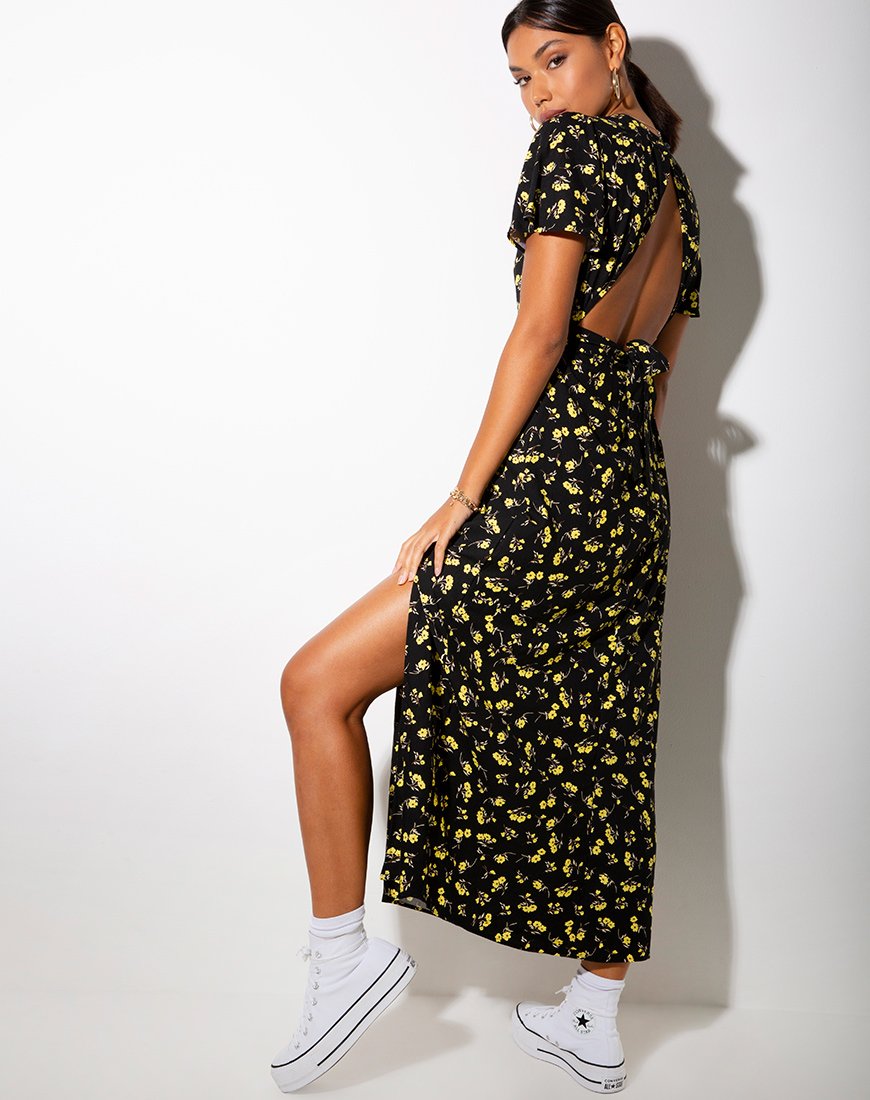 Black Yellow Floral Maxi Dress | Tinata – motelrocks-com-aus