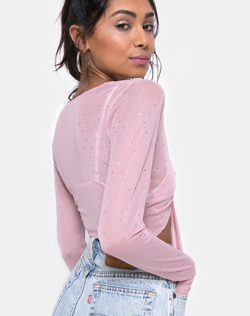 Long Sleeve Crystal Pink Tie Knot Top | Yun – motelrocks-com-aus