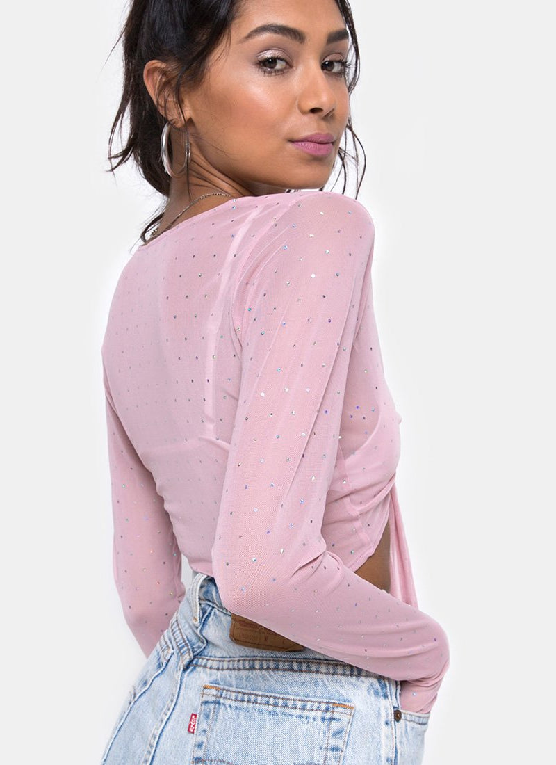 Long Sleeve Crystal Pink Tie Knot Top | Yun – motelrocks-com-aus